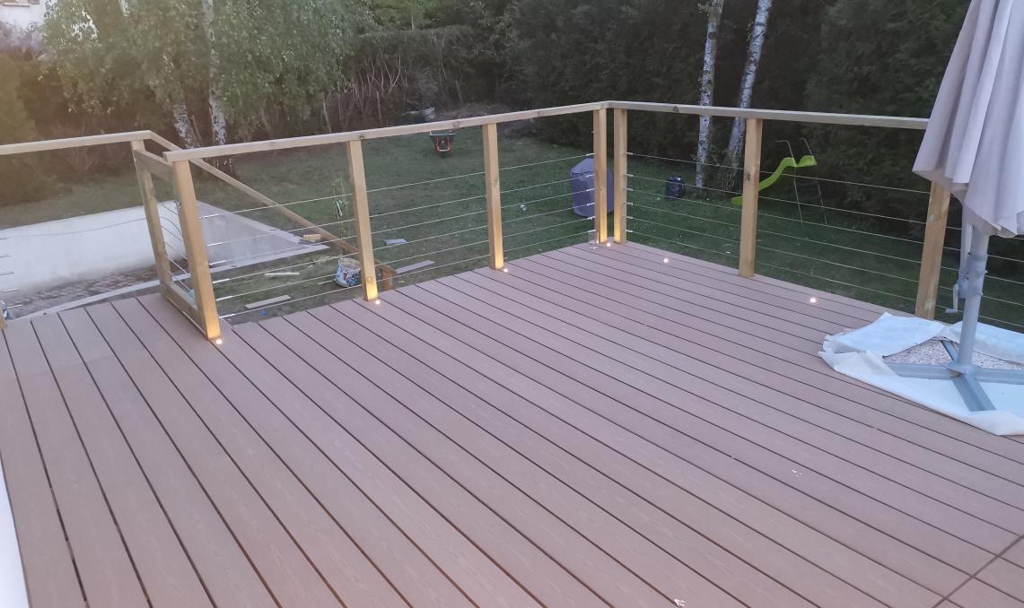 Suspended decking in wood composite